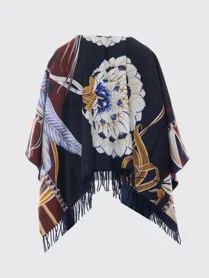 FERRAGAMO Cashmere And Wool Cape With Floral Print And Asymmetrical Hem