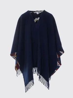 FERRAGAMO Cashmere And Wool Cape With Floral Print And Asymmetrical Hem