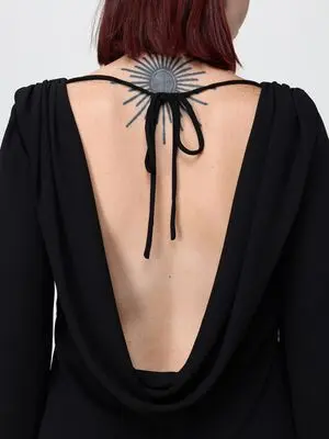 HANITA Satin Blouse With Long Sleeves And V-back Neckline - Black