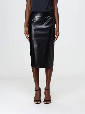 HANITA High-waisted Smooth Faux Leather Midi Pencil Skirt Black