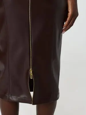 HANITA High-waisted Smooth Faux Leather Midi Pencil Skirt - Brown