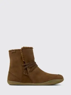Camper Peu Nubuck Slip-on Ankle Boots With Elastic Laces And Round Toe - Brown