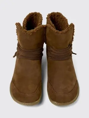 Camper Peu Nubuck Slip-on Ankle Boots With Elastic Laces And Round Toe - Brown