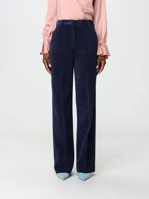 HANITA High-waisted Wide-leg Velvet Trousers With Belt Loops - Blue