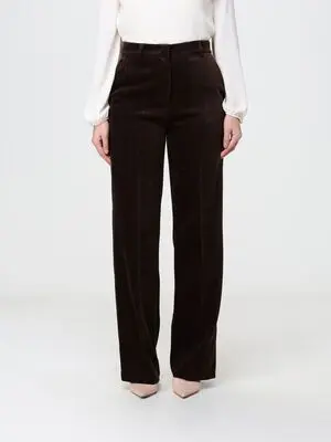 HANITA High-waisted Wide-leg Velvet Trousers With Belt Loops - Brown