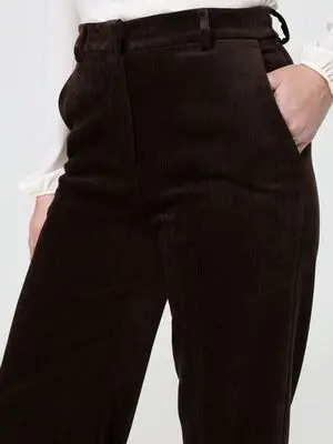 HANITA High-waisted Wide-leg Velvet Trousers With Belt Loops - Brown