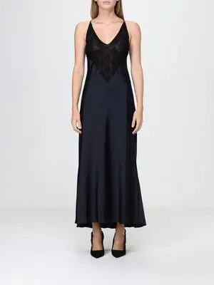 HANITA Satin Slip Midi Dress With Lace Inserts And Criss-cross Straps