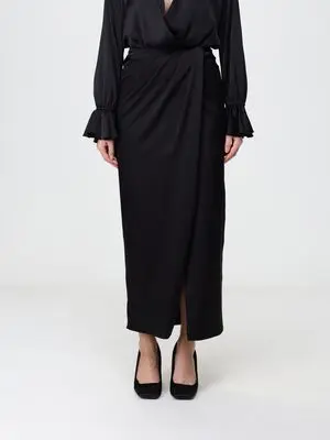 HANITA Draped High-waisted Satin Long Pencil Skirt - Black
