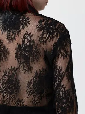 HANITA Elegant Lace Shirt With French Collar And Concealed Placket - Black