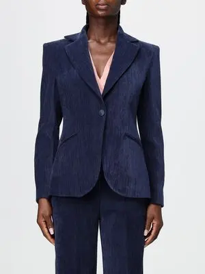 HANITA Single-breasted Velvet Blazer With Lapel Collar And Slit Pockets - Blue