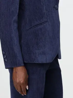 HANITA Single-breasted Velvet Blazer With Lapel Collar And Slit Pockets - Blue