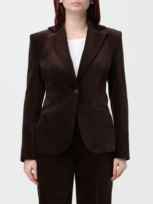 HANITA Single-breasted Velvet Blazer With Lapel Collar And Slit Pockets - Brown