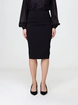 HANITA High-waisted Jersey Pencil Midi Skirt With Back Slit - Black