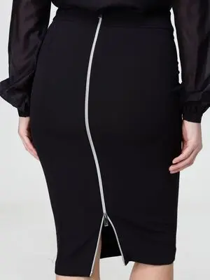 HANITA High-waisted Jersey Pencil Midi Skirt With Back Slit - Black