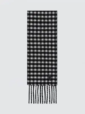 AMI Paris Check Merino Wool Scarf With Logo And Fringes - Black