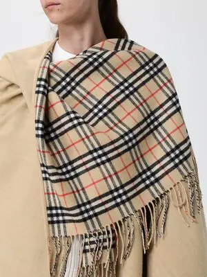 Burberry Asymmetrical Vintage Check Wool Cape With Fringed Hem - Beige