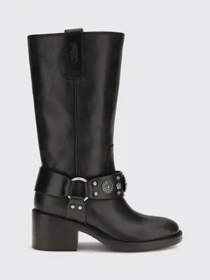 Chloé Dakota Studded And Embroidered Calf Leather Biker Boots - Black