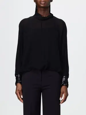 HANITA Draped Viscose Blouse With Sequins And Long Sleeves Black