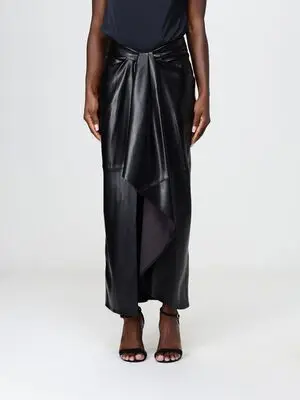HANITA High-waisted Asymmetrical Midi Skirt In Faux Leather - Black