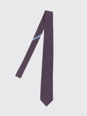 FERRAGAMO Silk Tie With All-over Gancini Monogram Pattern - Multicolor