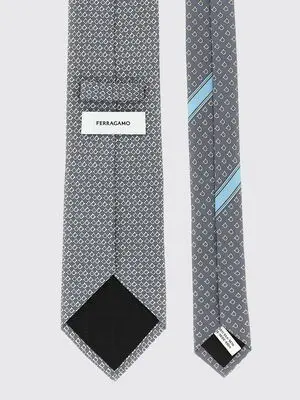 FERRAGAMO All-over Gancini Monogram Pure Silk Tie - Grey