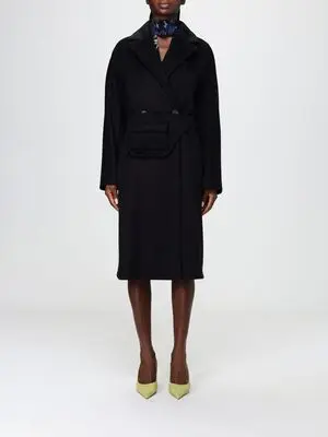 HANITA Long Robe Coat In Rayon Blend With Waist Belt Black