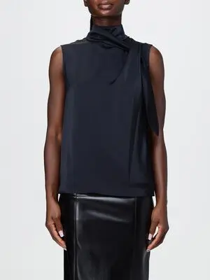 HANITA Sleeveless Satin Blouse With Draped Pussy-bow Collar - Black