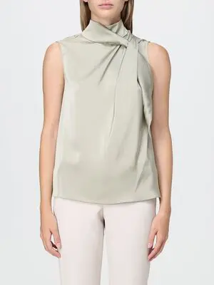 HANITA Sleeveless Satin Blouse With Draped Pussy-bow Collar - Sage