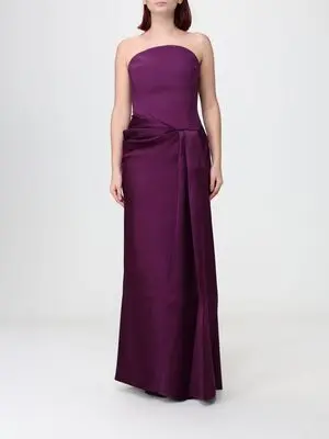 Solace London Off-the-shoulder Satin Gown With Draped Waist And Back Slit - Plum