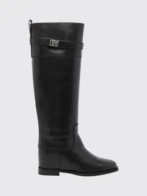 VIA ROMA 15 Knee-high Wedge Boots In Calfskin Leather With Pull-tab - Brown