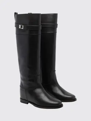 VIA ROMA 15 Knee-high Wedge Boots In Calfskin Leather With Pull-tab - Brown