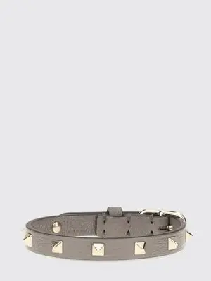 Valentino Garavani Rockstud Goatskin Leather Bracelet With Studs Grey