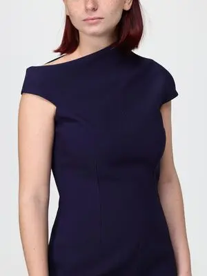 Solace London Long Crêpe Sheath Gown With An Asymmetrical Neckline - Blue