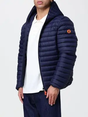 SAVE THE DUCK Short Quilted Nylon Puffer Jacket With Hood And Zip Closure - Navy