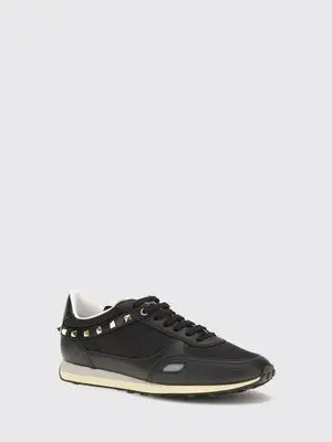Valentino Garavani Stud Up Leather And Nylon Sneakers With Rockstud Embellishments - Black