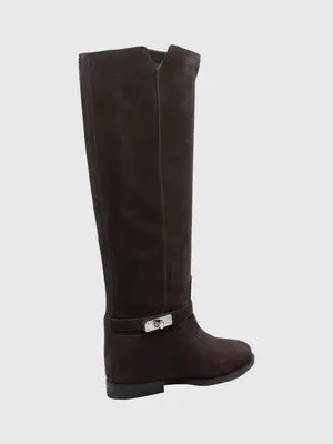 VIA ROMA 15 Knee-high Wedge Boots In Calfskin Leather With Straps - Brown