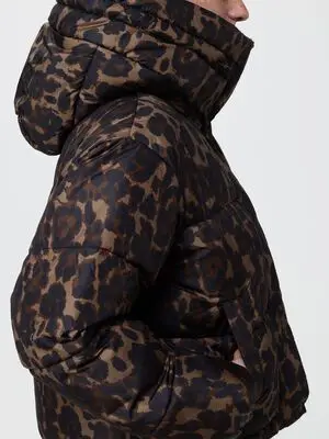 SAVE THE DUCK Animal Print Puffer Jacket With Sailor Collar - Beige
