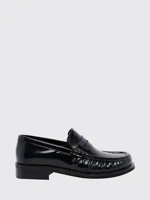 POEVE Brushed Leather Penny Loafers With Strap - Blue