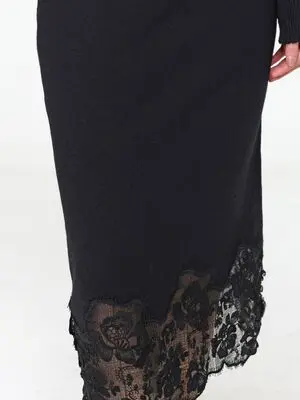 Fabiana Filippi Long Knit Pencil Skirt In Wool And Silk With Lace Inserts