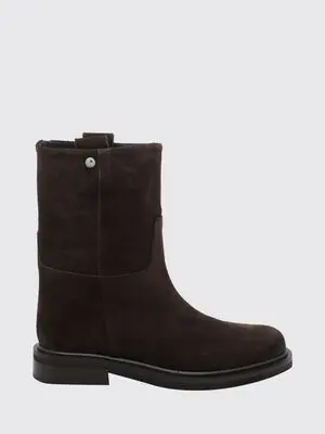POEVE Smooth Leather Biker Boots With Double Pull Tab - Brown