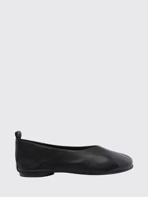 POEVE Nada Smooth Calf Leather Ballet Flats With Round Toe And Leather Sole - Black