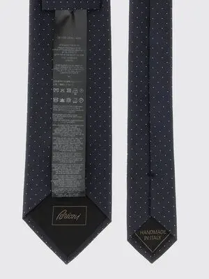 Brioni Silk Tie With Chevron And Polka Dot Pattern - Blue 1