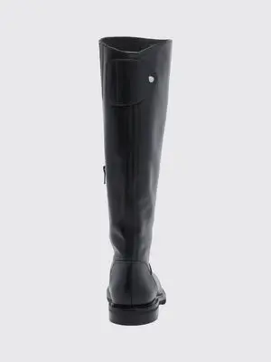 POEVE Smooth Calfskin Knee-high Boots With Side Zip And A Low Heel - Black