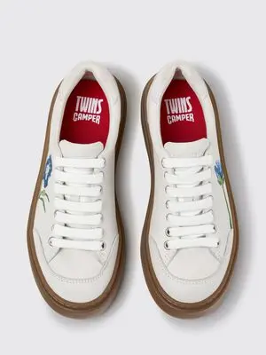 Camper Twins Calfskin Leather Trainers With Floral Embroidery And Rubber Sole