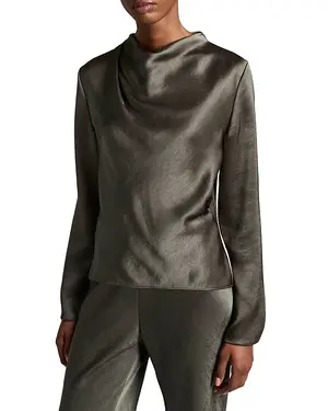 Vince Draped Cowl Neck Long Sleeve Top - Dusty Olive