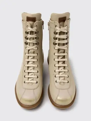 Camper Pelotas Smooth Leather Combat Boots With Lug Sole And Side Zip - Multicolor