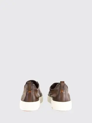 Santoni Aged Leather Slip-on Sneakers With Elasticated Inserts And A Pull-tab - Brown