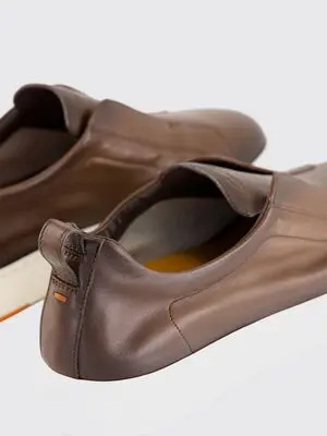 Santoni Aged Leather Slip-on Sneakers With Elasticated Inserts And A Pull-tab - Brown