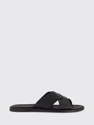 Orlebar Brown Smooth Leather Slide Sandals With Leather Sole - Black