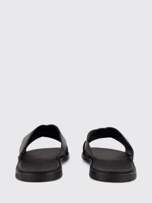 Orlebar Brown Smooth Leather Slide Sandals With Leather Sole - Black